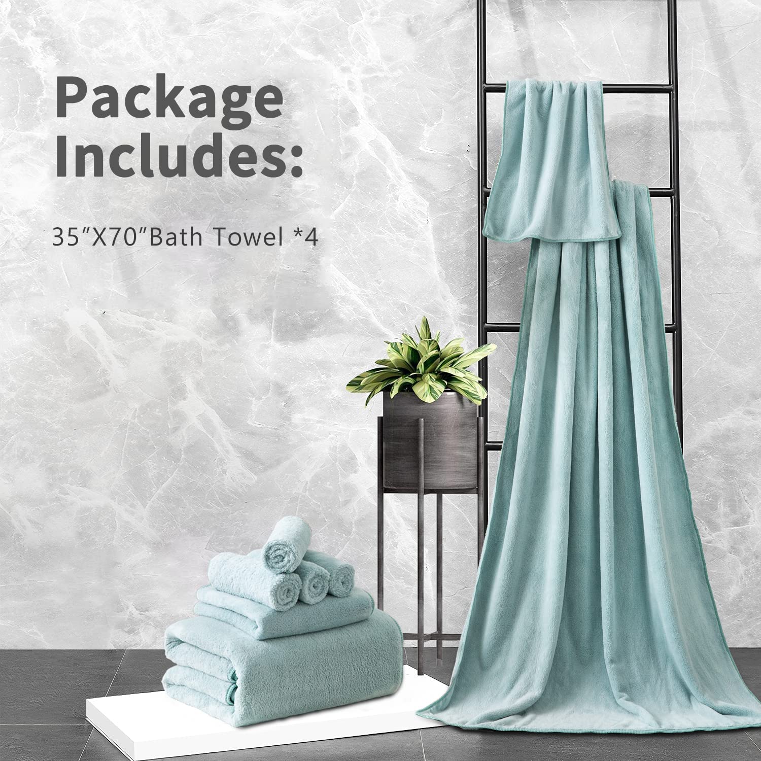 Bath Towel Bathroom Towel Oversized Bath Towel (35 x 70in) 4 Pack Extra Large Bath Sheet 700 GSM Towel Set Soft Highly Absorbent Quick Dry Bath Towel Set Premium Shower Towel Spa Gym Hotel,Aqua