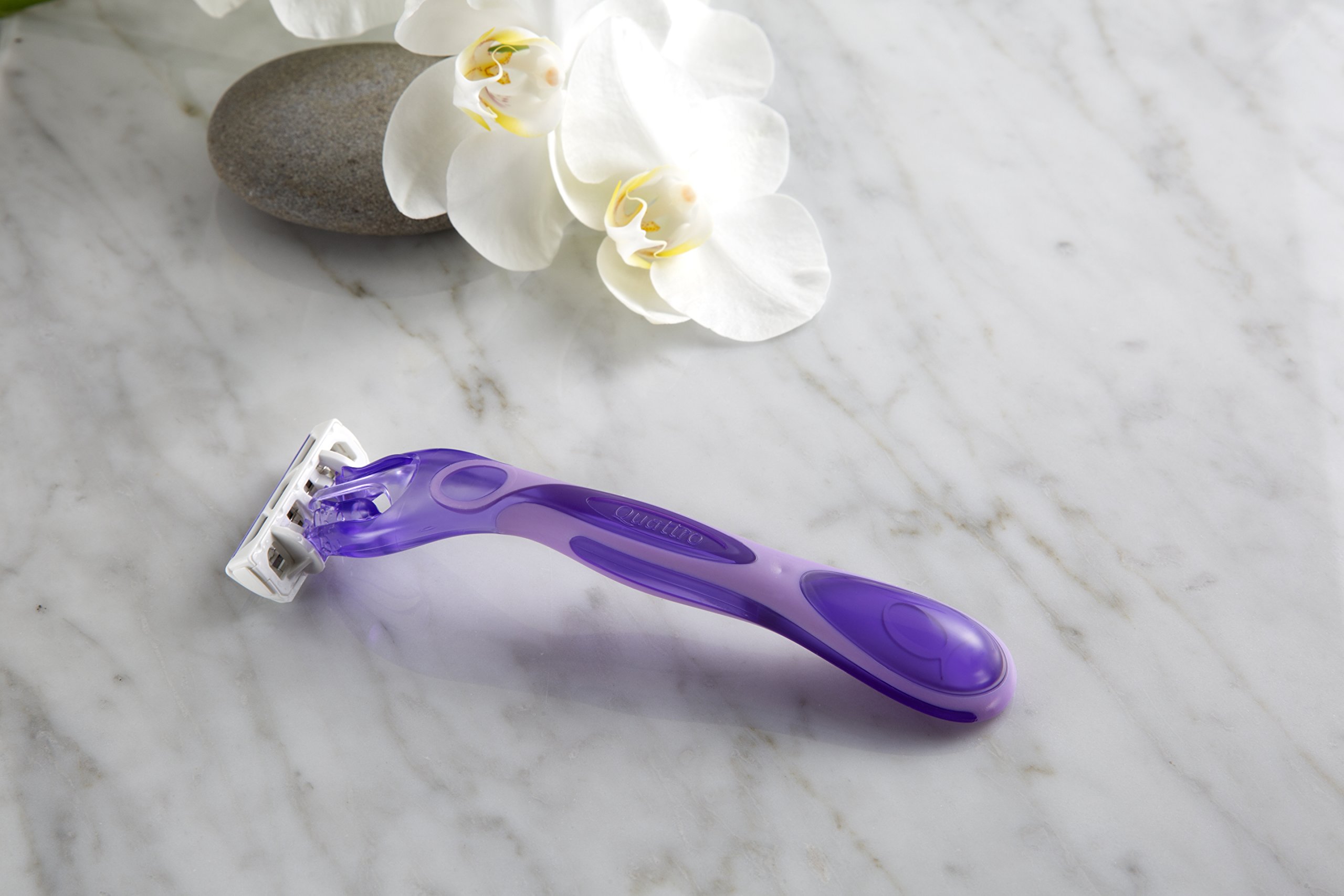 Schick Quattro Womens You Exotic Violet Blooms Disposable Razor for Women, 4 Count (Pack of 1)