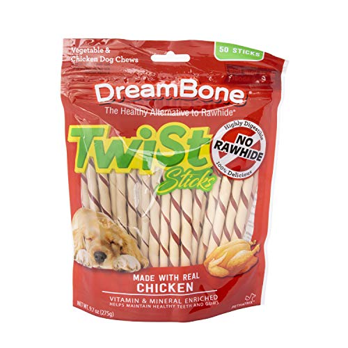 DreamBone Twist Sticks, Rawhide-Free Chews for Dogs, with Real Chicken, 50-Count & RattleBall Small Chews 14 Count, Rawhide-Free Chews for Dogs, with Real Chicken Treats Inside