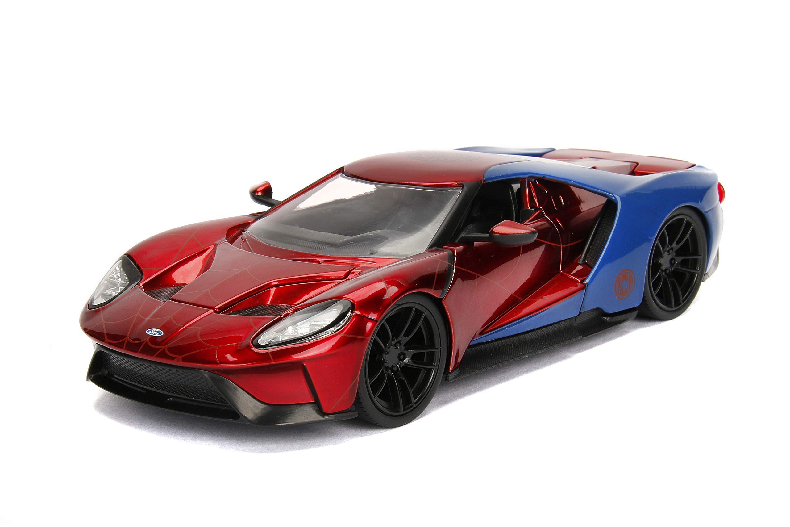 Jada Toys Marvel 1:24 2017 Ford GT Die-cast Car with 2.75" Spider-Man Figure, Toys for Kids and Adults, Red/Blue (99725)