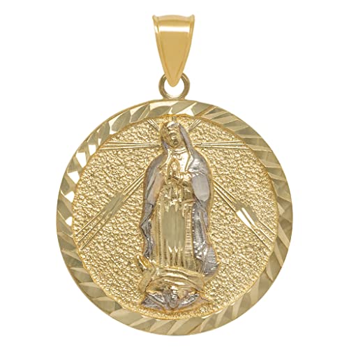 BAYAM 1.5" Virgin Mary Medallion Charm Pendant Real SOLID 10K Yellow White Gold