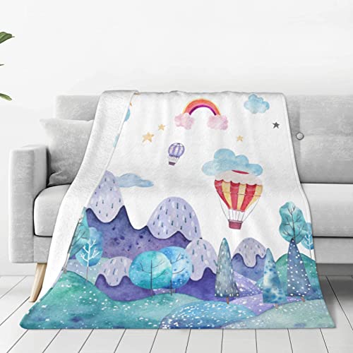 Cartoon Forest Hot Air Balloon Soft Lightweight Fleece Throw Blankets Cozy Warm Fuzzy Plush Microfiber Blanket for Sofa Couch Bed All-Season 60"X50"