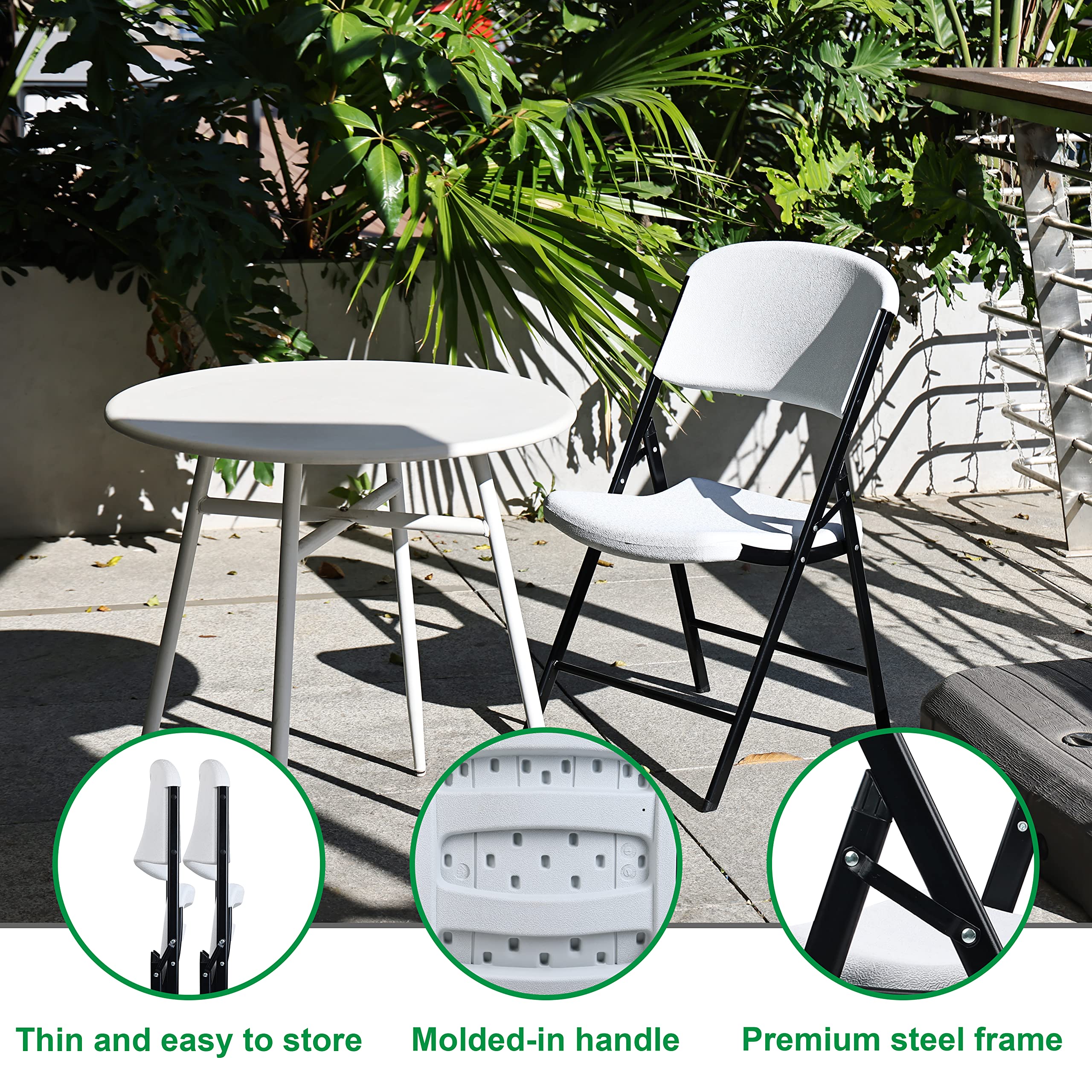 BalanceFrom Folding Plastic Chair with 500-Pound Capacity, White, 2-Pack