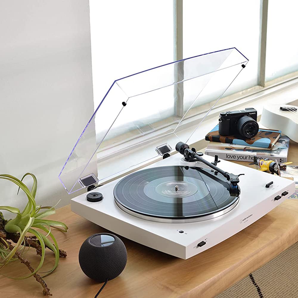 Audio Technica AT-LP3XBT-WH Fully Automatic Wireless Belt-drive Turntable, White Bundle with Deco Gear 12" Turntable Platter Mat, Vinyl Record Cleaning Fluid System with Brush & Microfiber Cloth