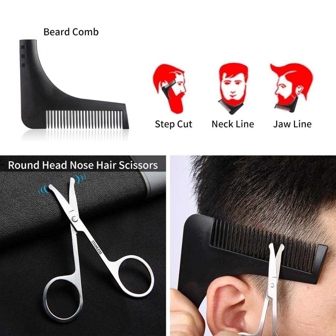 Beard Apron Cape, 6 piece set Grooming Cape with Professional Shaving Comb Clippings Catcher and a Beard Scissors, Adjustable Neckline Waterproof Beard Cape,Grooming Cape with 2 Suction Cups