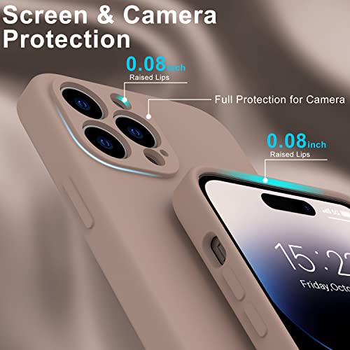 DEENAKIN Compatible with iPhone 14 Pro Max Case - Enhanced Camera Protection and Screen Protector - Liquid Silicone Cover - Slim Fit Protective Phone Case 6.7”for Women Girls - Light Brown