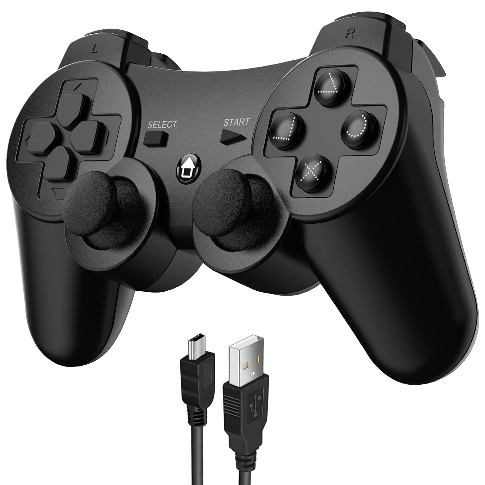 JAMSWALL Controller for PS3, Wireless Bluetooth Controller Gamepad Joystick, Double Vibrating Controller for Sony Playstation 3 with Charger Cable Cord Thump Grips