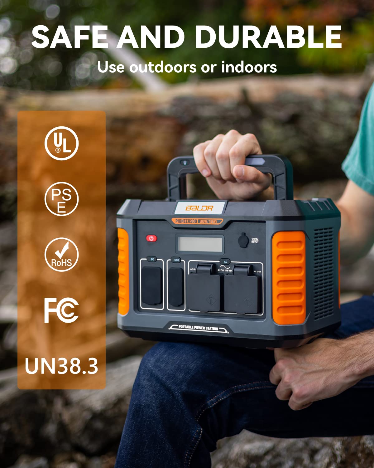 BALDR Power station with solar panel included, 500W Solar Generator Kit with 120W Foldable Solar Panel for Outdoor Camping, Home Use, Emergency.
