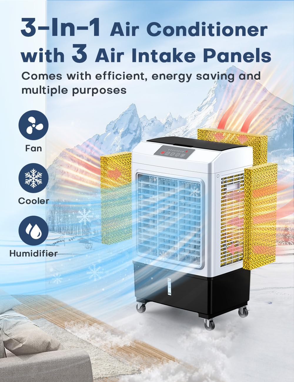 BALKO Evaporative Air Cooler, 2100CFM Windowless Air Conditioner w/7H Timer & Remote, 7H Timer & Remote, Portable for Room Garage Patio Black