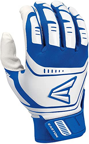 Easton Baseball Walk Off Power Leverage Adult Batting Gloves, White Royal, Small