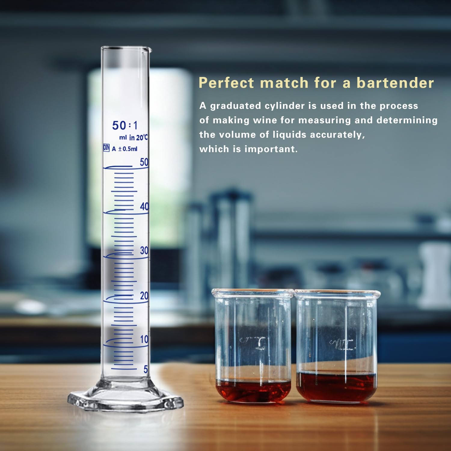 Thick Glass Graduated Cylinder Measuring Liquid Lab Hexagon Base Cylinders Come with Cylinder Brush (Glass, 50ML)