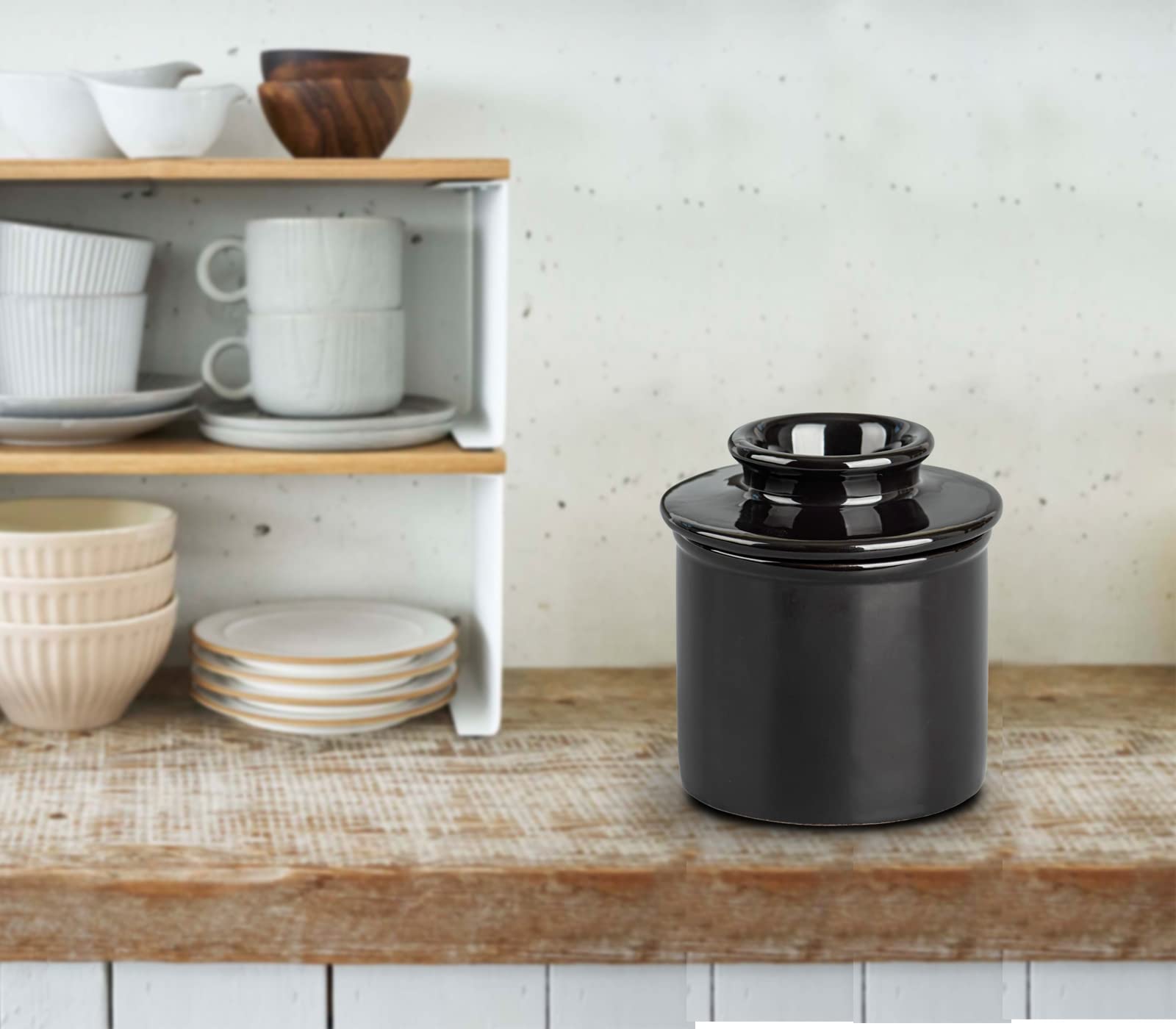 Black Butter Crock With Water Line French Butter Dish Large Butter Keeper Porcelain Butter Cup Campana De Mantequilla