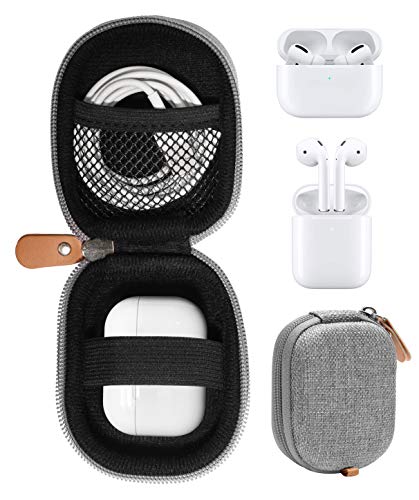 WGear Protective Case for Airpods, Handy Semi-hard case for airpods for travel, protective and orgaize, Shock and shake Proof, mesh pocket for cable and other accessories (Gray)