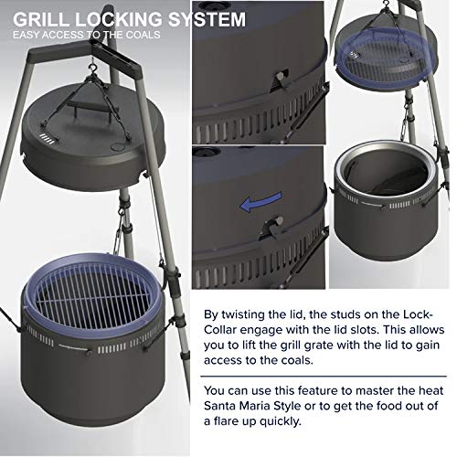 Burch Barrel BBQ Smoker Grill & Fire Pit Combo V2 β Adjustable Hanging Vertical Smoker with Tripod System β Charcoal or Wood-Fired Portable Tripod Grill | Ideal for Grilling, Smoking, Baking | Precision Trackster Temperature Control | The Ultimate Adventu