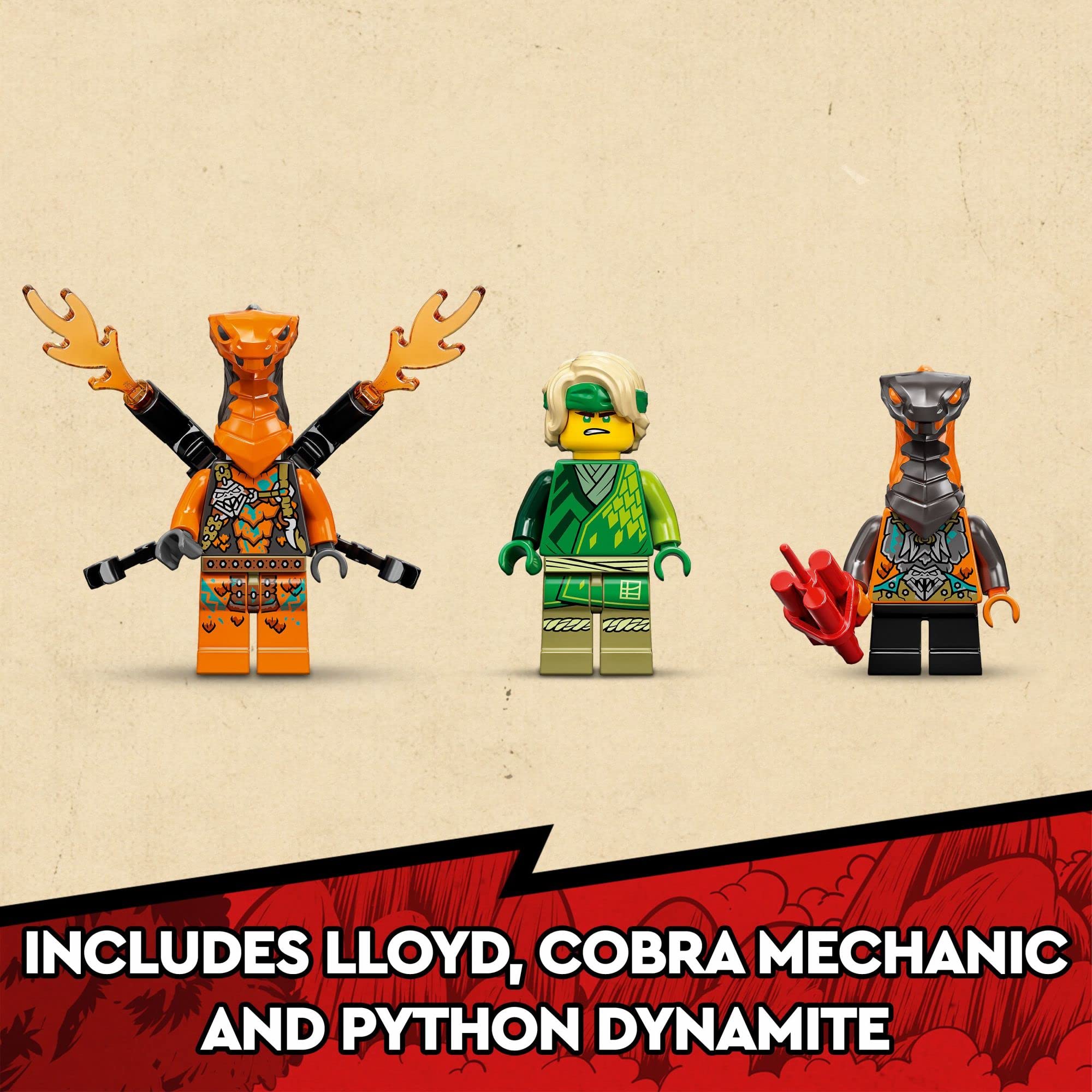 LEGO NINJAGO Lloyd’s Race Car EVO, 71763 Toys for Kids 6 Plus Years Old with Quad Bike, Cobra & Python Snake Figures, Collectible Mission Banner Set