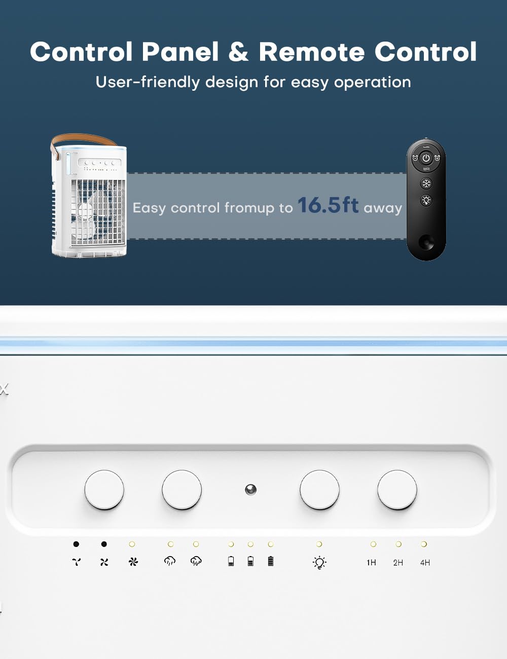 BALKO Small Air Conditioner, 5400mAh Built-in Battery Evaporative Air Cooler, 2 Ice Packs, 7H Timer Smart Auto-Off &Remote, 7 Lights, 1200ML Water Tank, 2-Level Mists, 3-Speed Personal Air Conditioner