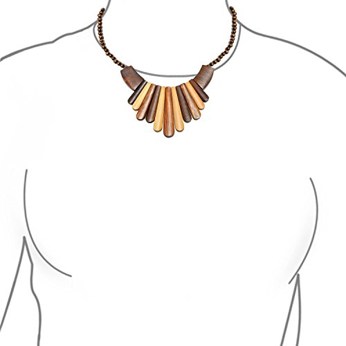 Bling Jewelry Big Tribal Artisan Multi Tone Teak Wood Boho Tribal Fan Bib Collar Statement Necklace for Women Adjustable