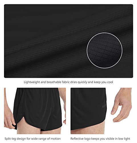 BALEAF Men's 3 Inches Running Shorts Reflective Active Gym Workout Shorts Black Size XL