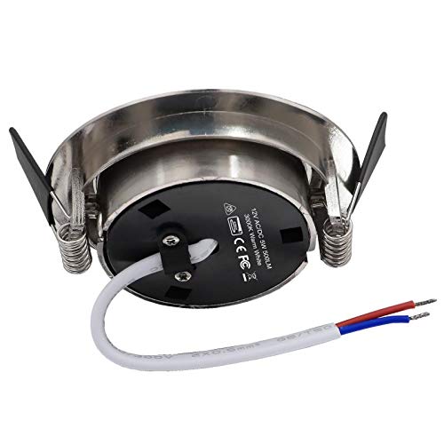 BAYSHE AC/DC12V Recessed Ceiling Light 5W 500lm RV Camper Van Trailer Downlights Stainless Steel,Not-dimmable,3000K Warm White-6 Pack