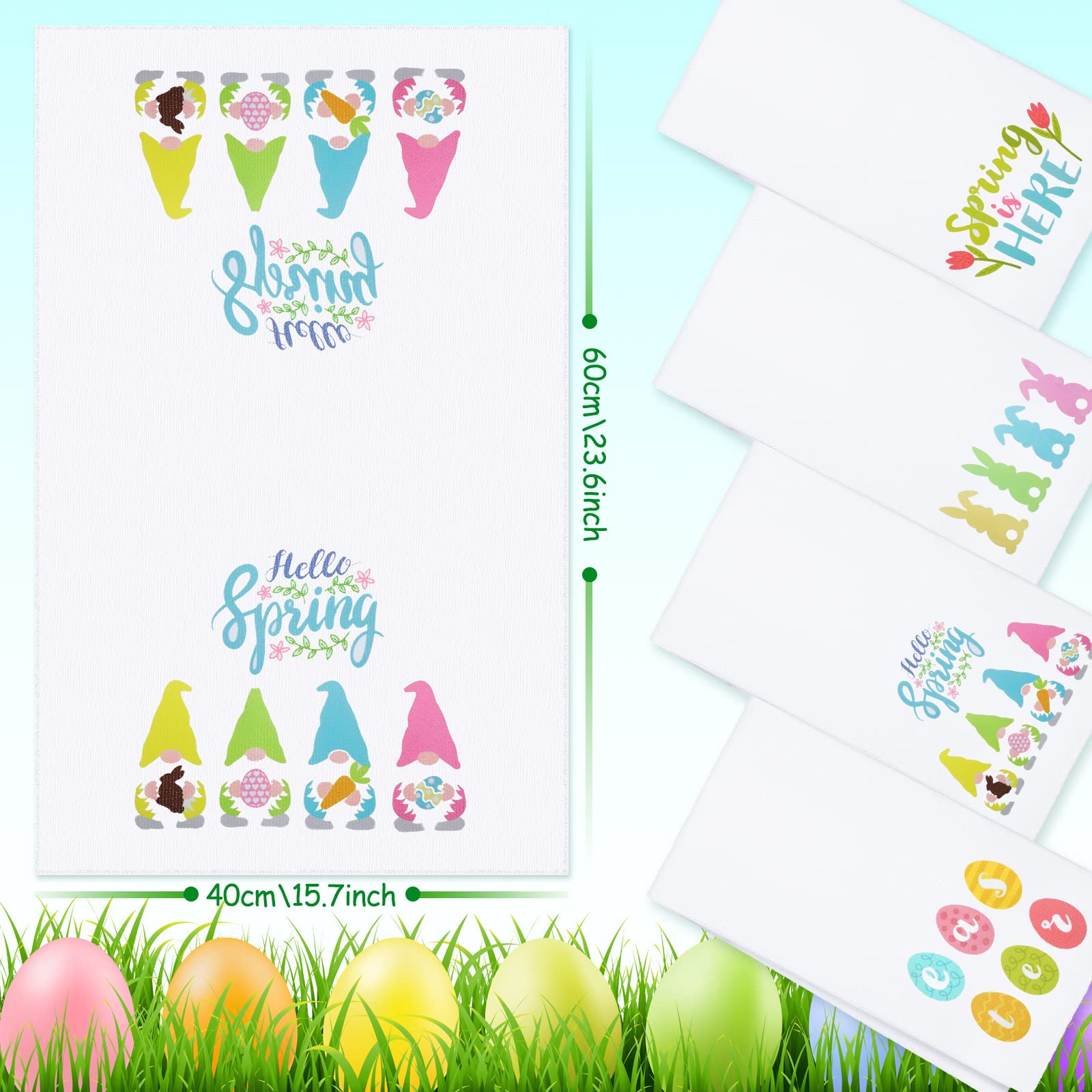 Breling 4 Pieces Easter Kitchen Towels 23.6 x 15.7 inches Easter Bunny Eggs Rabbit Hand Towels Spring Happy Easter Gnomes Kitchen Towels Holiday Cloth Dish Towels for Cooking Baking