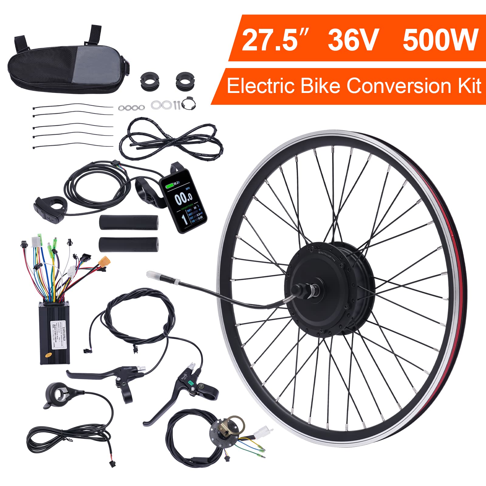 Bazargame Ebike Conversion Kit,Front Wheel 500W 36V Motor Electric Bike Conversion Kit for Kinds of Bicycles 27.5" Front Wheel Ebike,E-Bike kit for Commuter Bikes