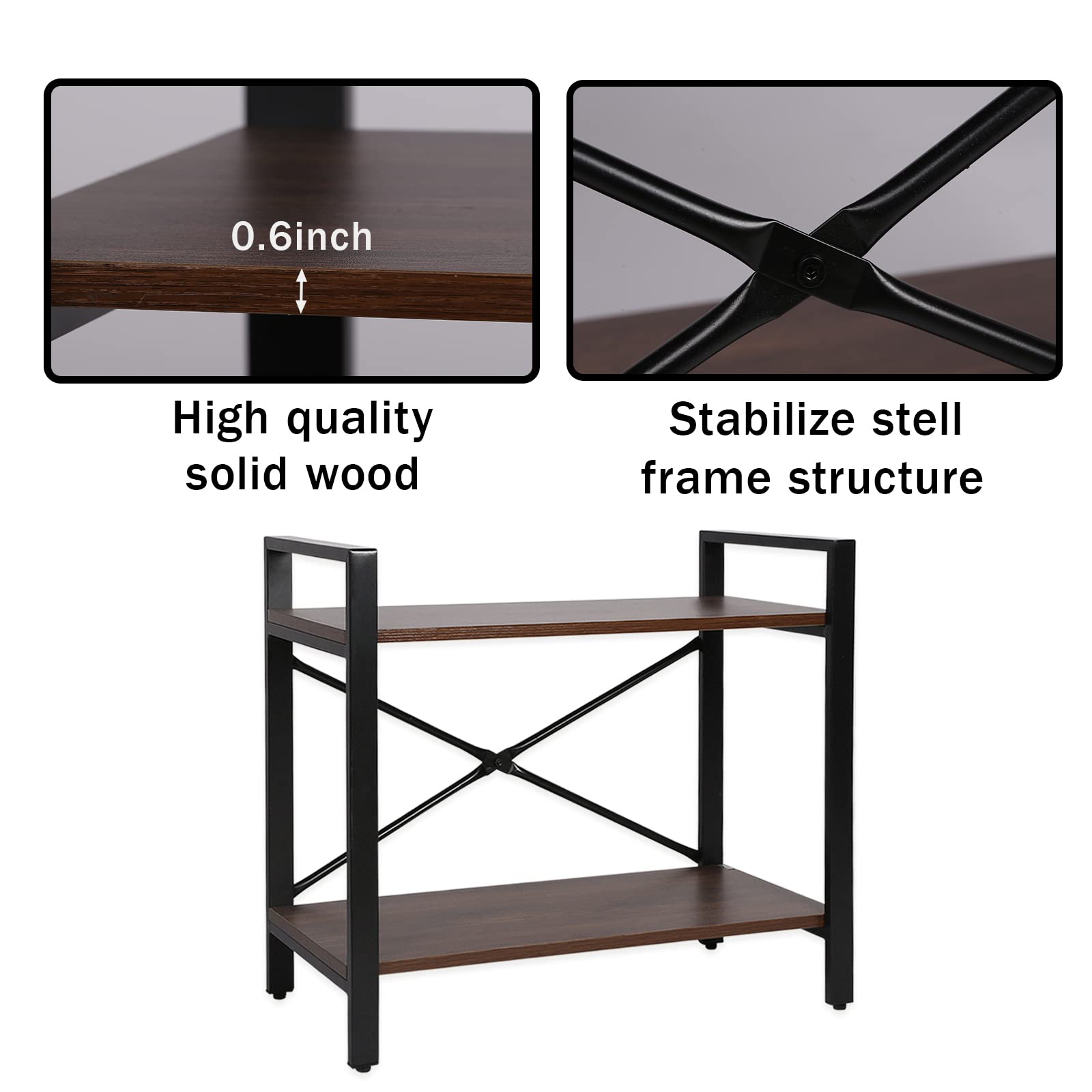YSSOA 2 Tier Shelf, Industrial Rustic, Vintage Storage Rack, 23.6βx12.6βx21.6β, Cozy Double Layer Wooden Shelf, Rustic Brown