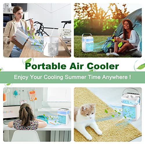 Chill2.0 Mini Air Conditioner with 700ML, Portable Air Conditioner, Evaporative Air Cooler, 3 Speeds Personal Space Cooler Humidifier, Small Portable AC Desk Spray Fan for Home Office Room