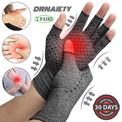DRNAIETY 2 Pairs Arthritis Compression Gloves, for Hand Arthritis, Rheumatoid, Osteoarthritis, Carpal Tunnel Pain, Compression Gloves for Arthritis for Women & Men, Anti-Slip Glue dot Gloves for Work