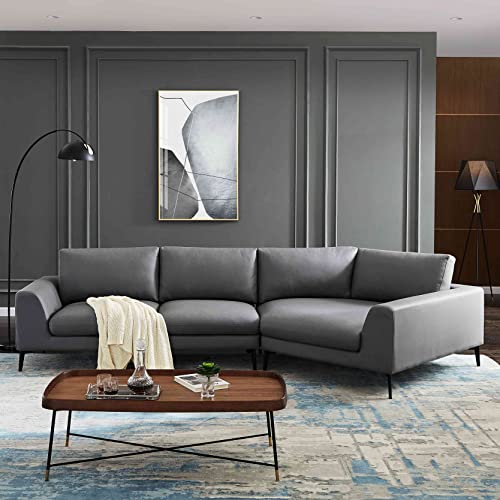Cotoala 141inch Air Leather Sectional Sofa with Metal Legs, Huge Corner Wedge Design, Modern English Arm Couch for Living Room, Grey