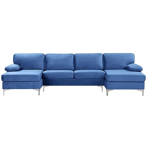 Casa AndreaMilano Modern Large Velvet Fabric U-Shape Sectional Sofa, Double Extra Wide Chaise Lounge Couch