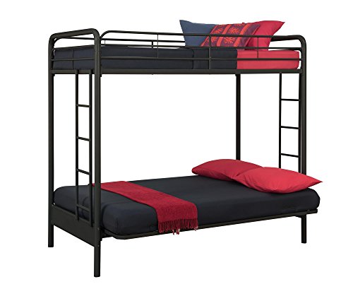 DHP Twin-Over-Futon Convertible Couch and Bed with Metal Frame and Ladder - Black