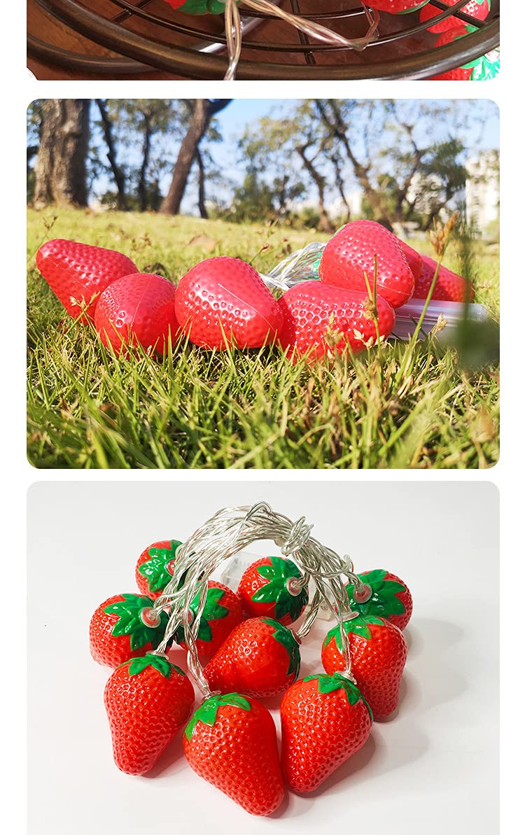 LEKIBOP 10LED Fruit Strawberry String Lights Battery Powered Indoor Outdoor Lighting Lamp for Wedding Home Birthday Garden Yard Patio Party Decorations