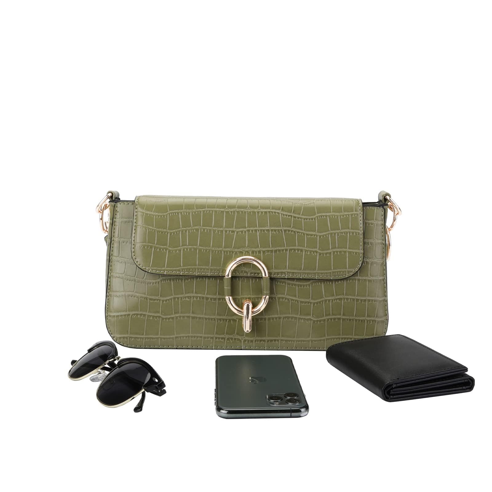 MAXWISE Women Shoulder Bag Handbag Crossbody Crocodile Pattern Designer shoulder Bags Chic Retro Purse PU Leather Handbag for Women (KHAKI)