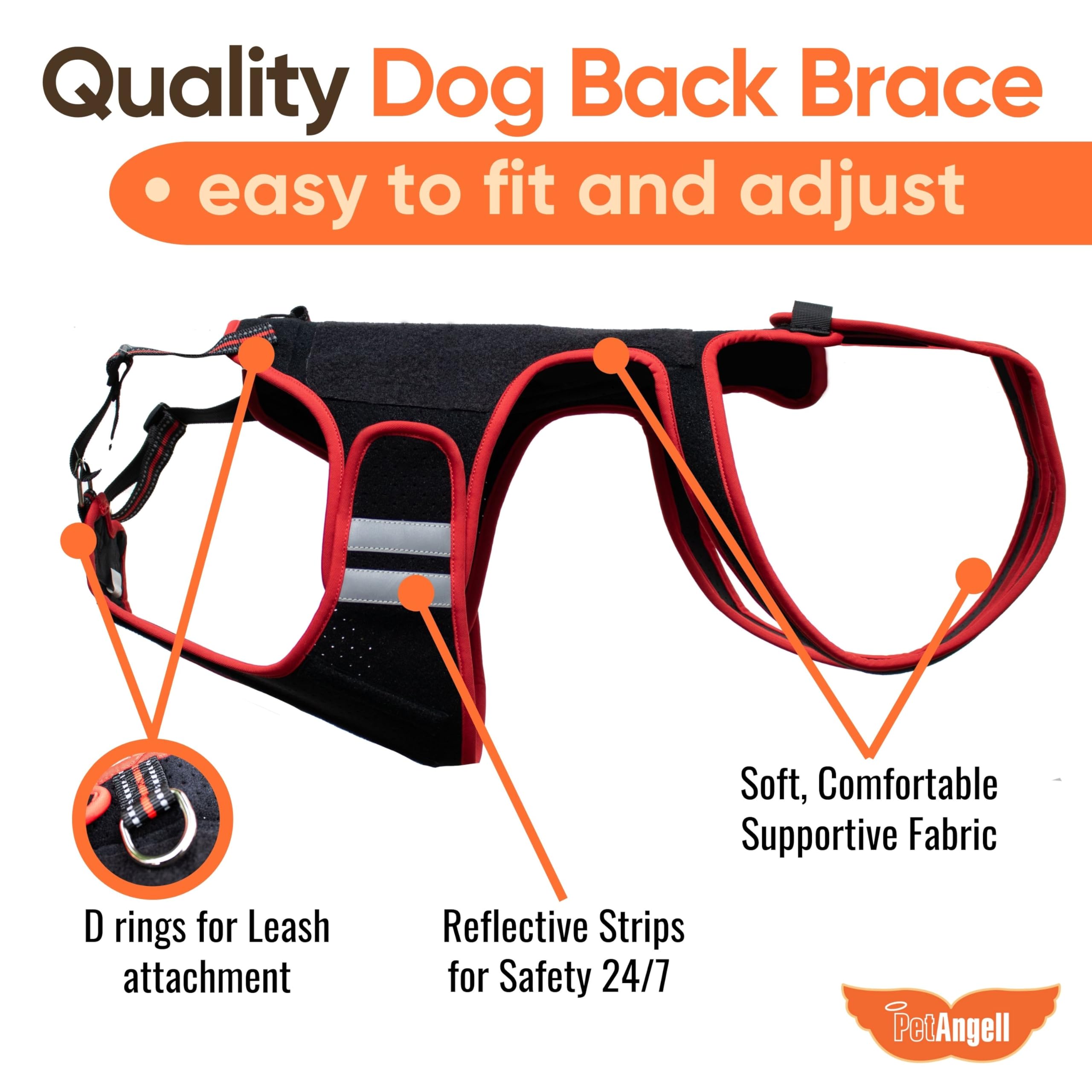 Dog Back Brace - Specialized IVDD Back Brace for Dogs, Arthritis Relief, Herniated Disc, Slipped Disc, Surgery Recovery - Dog Spine Support Harness - IVDD Dog Supplies, PetAngell - Large