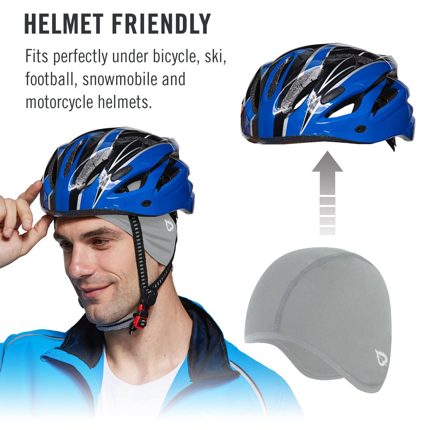 BALEAF Winter Hats Thermal Skull Cap for Men Women Ear Warmers Cold Weather Gear Helmet Liner Cycling Running Ski Black Grey