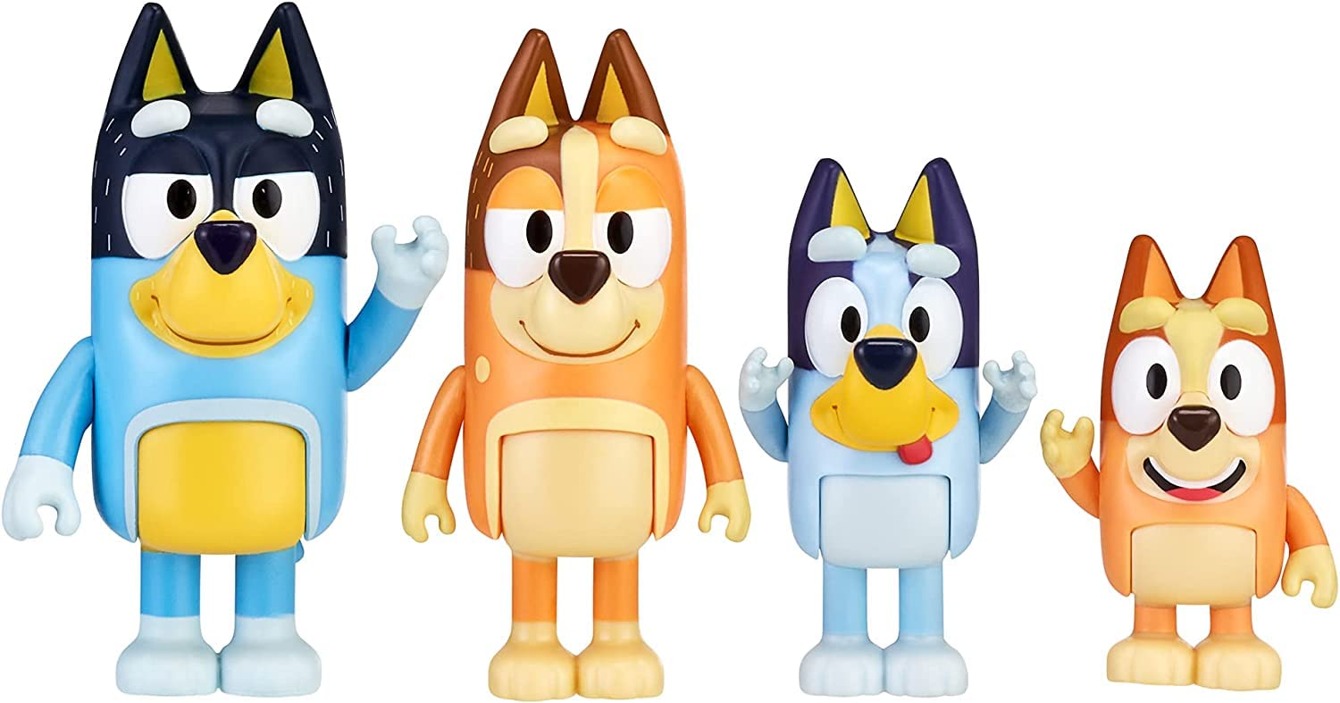 Bluey, 4WD Family Vehicle, with 1 Figure and 2 Surfboards & Family Figure 4-Pack, Bingo, Bandit & Chilli Playset