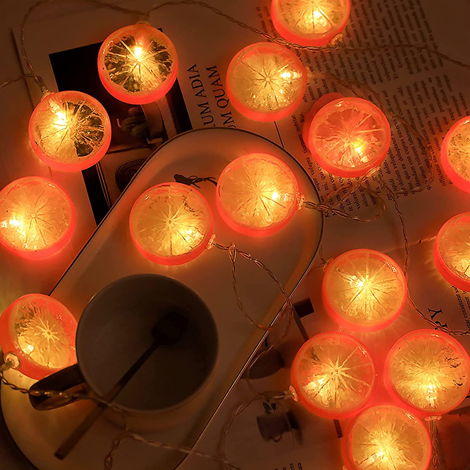 LEKIBOP Fruit String Lights Battery Powered Indoor Outdoor Lighting Lamp Strawberry/Grape/Watermelon/Lemon/Banana for Wedding Home Birthday Garden Yard Patio Party Decorations (Orange Lemon)