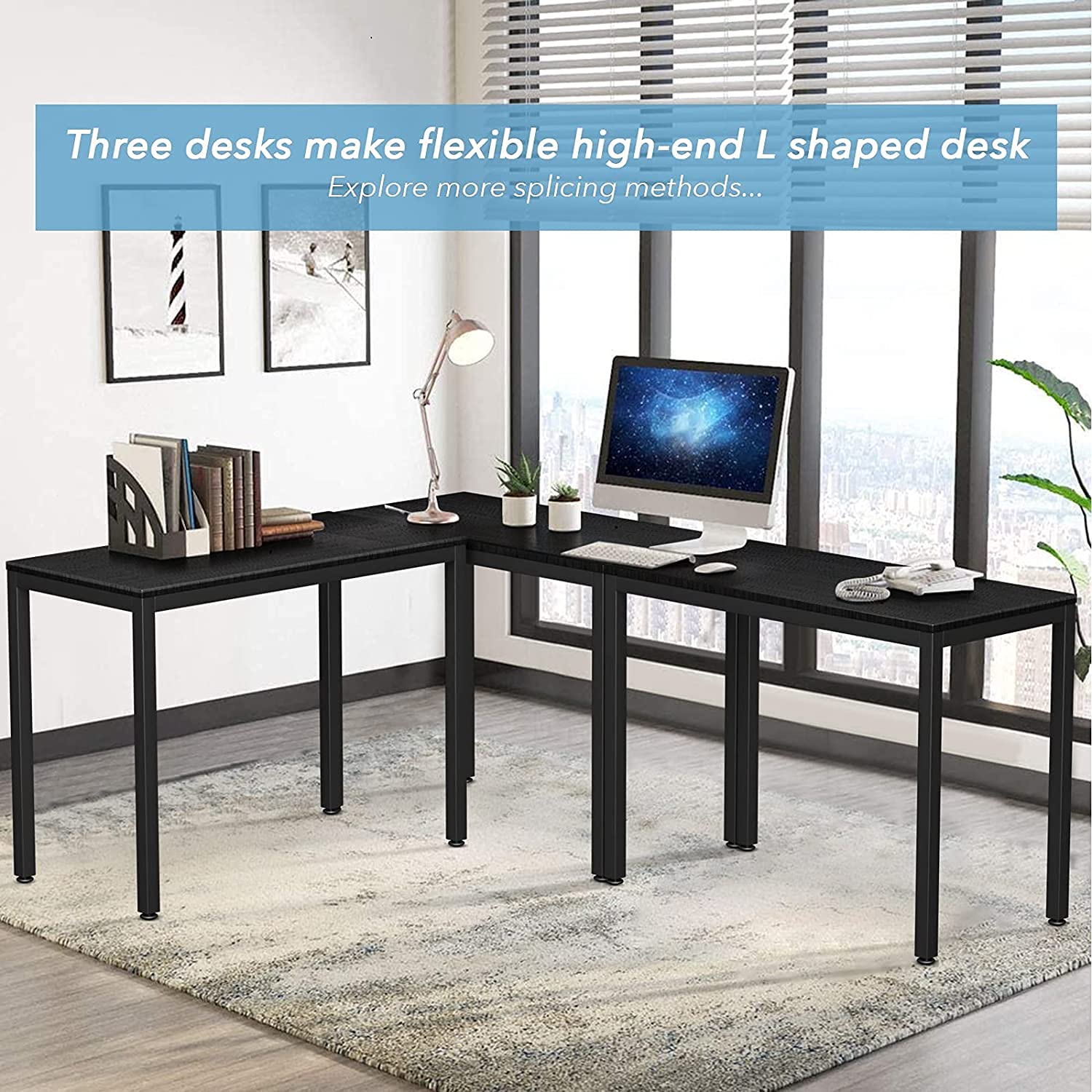 PayLessHere Home Office Gaming Large Corner Writing Black Student Art Modren Sturdy Simple Style PC Wood and Metal Desk Workstation for Small Space, 39" (39 in Computer Desk)