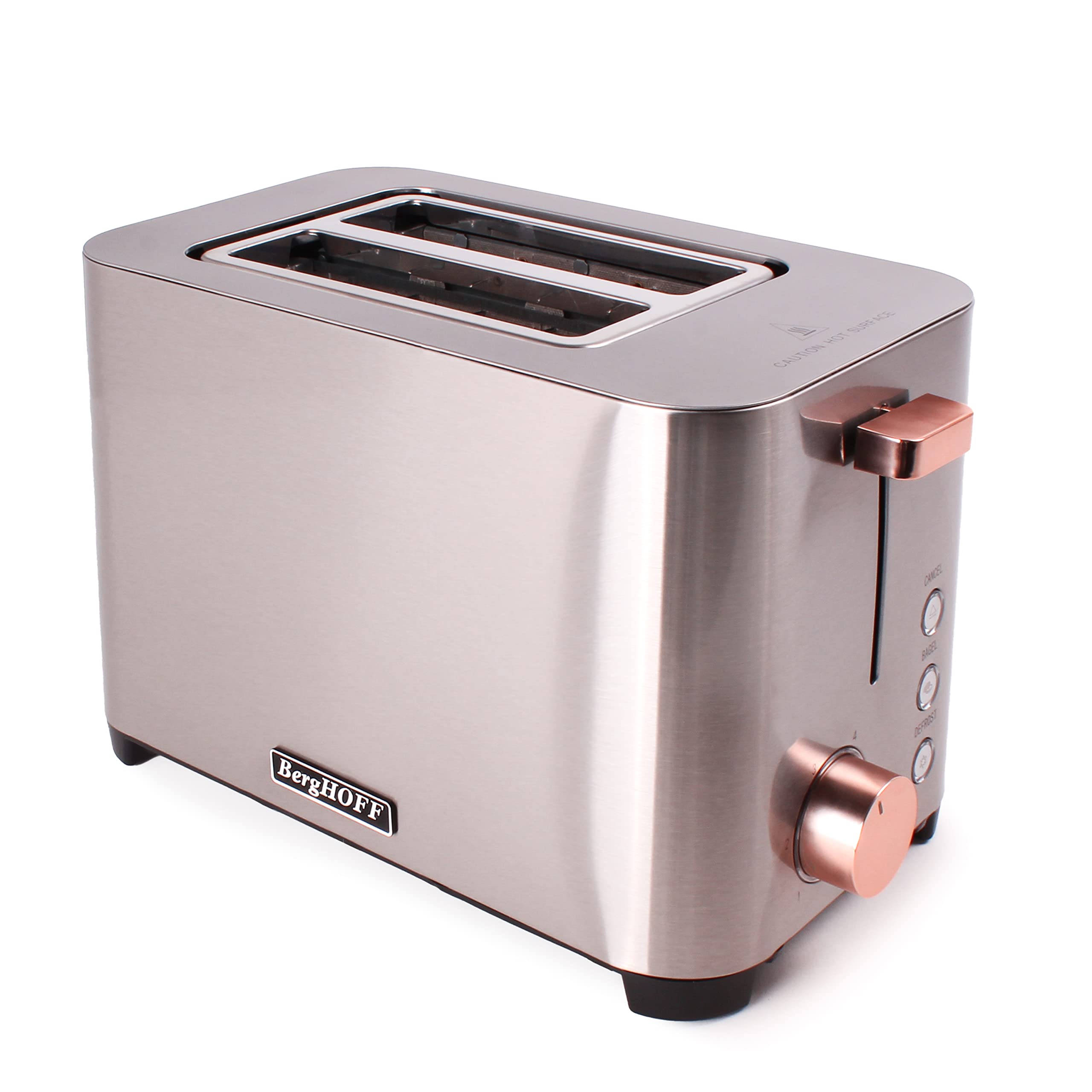 BergHOFF Ouro Gold Stainless Steel 2-Slice Toaster 850W 6 Shade Settings Auto Shut-off Extra Wide Slots Slide-out Crumb Tray