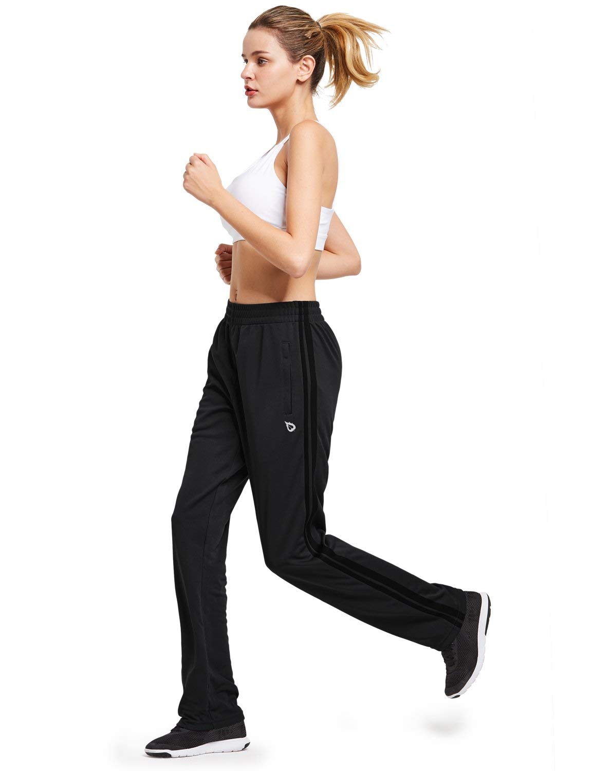 BALEAF Women's Track Pants Athletic Jogging Sweatpants Zipper Pockets Warm-Up Sports Running Pants Black/Black Size XL