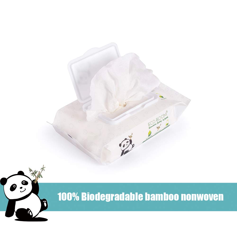 ECO BOOM Bamboo Wipes Eco 100% Baby Wet Wipes Ideal for Newborn Skin 540 Count Unscented