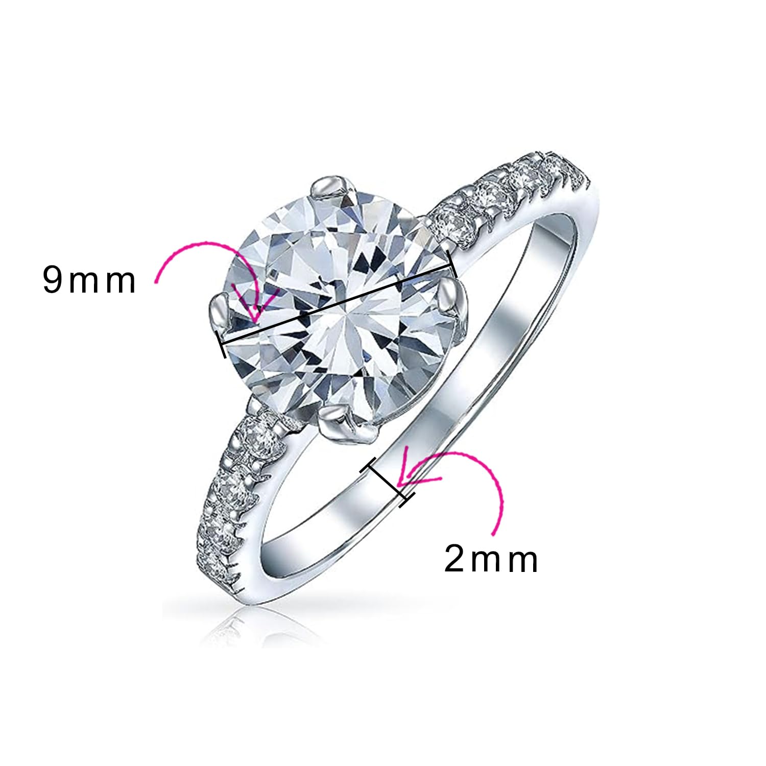 Bling Jewelry Personalize 4CT AAA CZ Round Brilliant Solitaire Engagement Ring For Women .925 Sterling Silver Cubic Zirconia Pave Side Stone 2MM Band Customizable