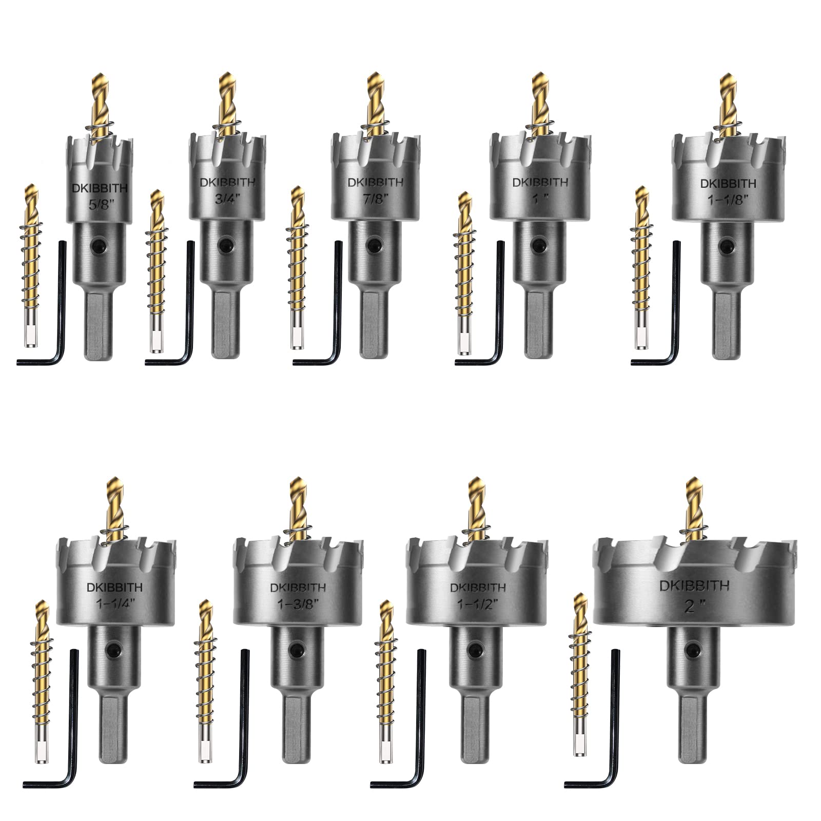 Carbide Hole Saw Kit, TCT Hole Saw Set Heavy Duty for 9 Precise Holes in Stainless Steel Hard Metal,Size 5/8” 3/4” 7/8” 1” 1-1/8” 1-1/4” 1-3/8” 1-1/2” 2”, 9 Extra Pilot Bits in Carrying Case