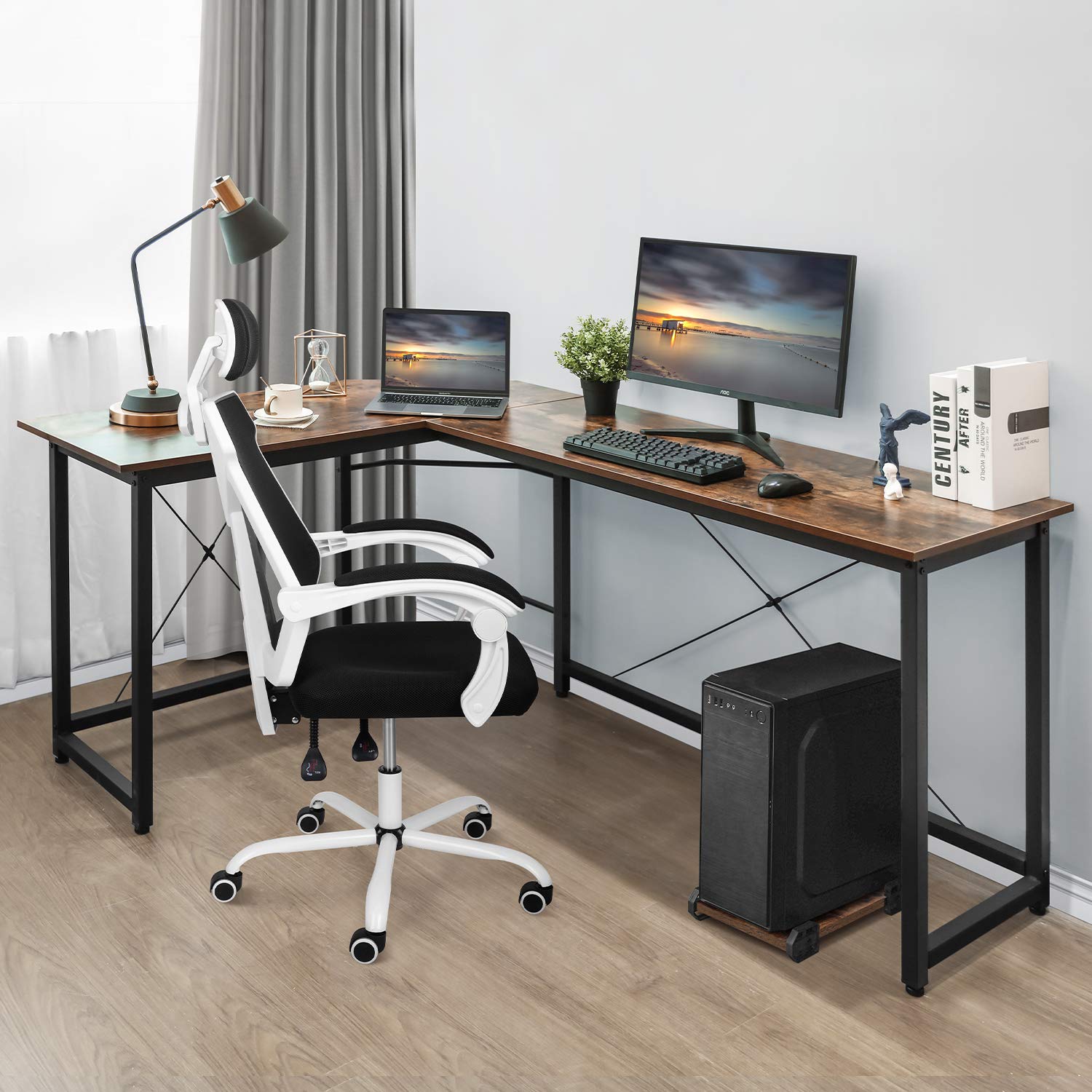 AuAg Modern 66.5ββ L-Shaped Home Office Desk, Larger Sturdy Computer PC Laptop Table, Corner Gaming Desk, Writing WorkstationDesk, Wooden Desk W/Monitor Stand