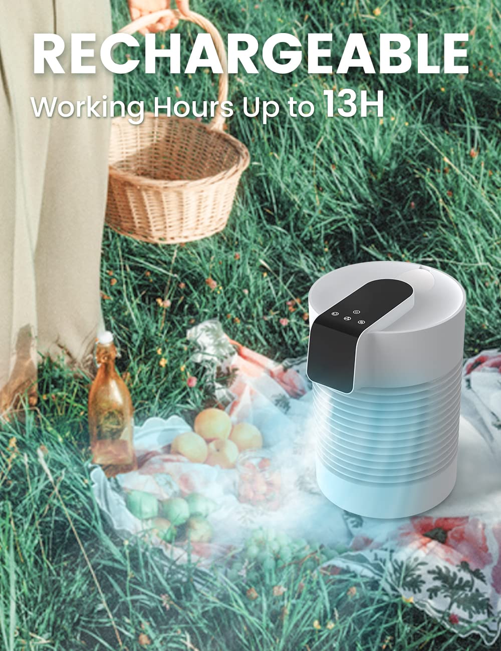Mini Portable Air Conditioner, 9" Personal Air Cooler & Humidifier, 360° Rotation & 3 Speeds, USB Rechargeable Portable Air Cooler , 4000mAh Battery Operated, Evaporative Air Cooler for Room/Travel