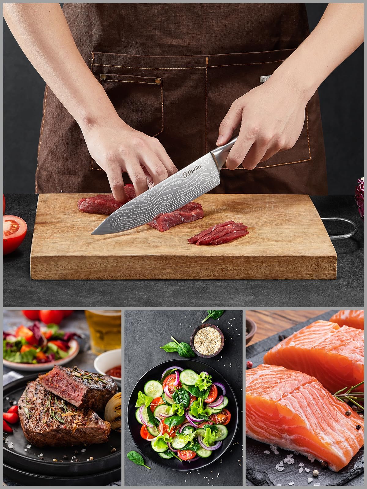 D.Perlla Kitchen Knife Set 15 Pieces, Knife Set with Block and Sharpener, High Grade Stainless Steel Kitchen Knife Set, Steak Knives, Scissors for Chopping, Slicing, Dicing, Sharp and No Rust