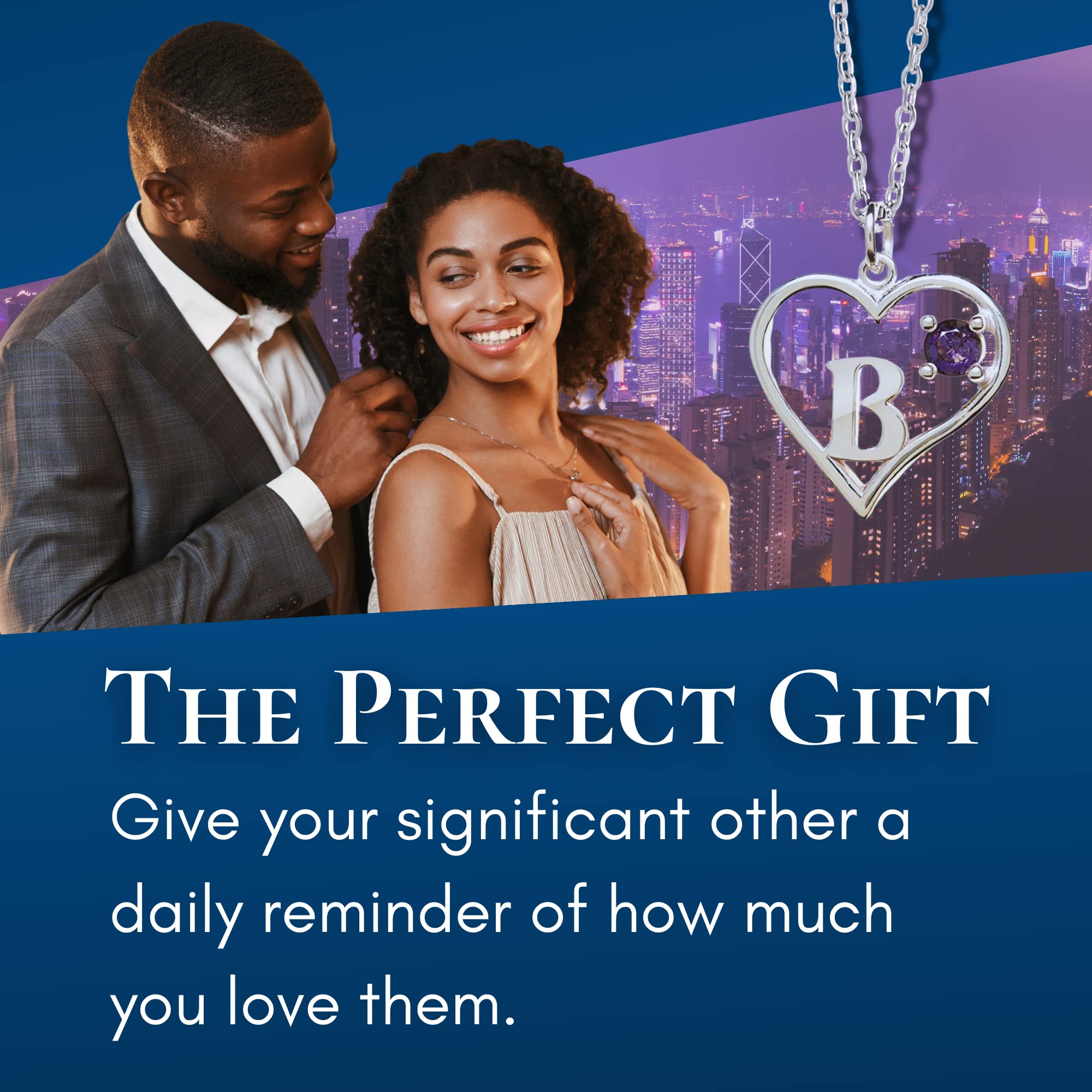 Arbach’s Icy Jewelry - Sterling Silver Box Chain Personalized Birthstone Pendant Statement Necklace - Heart & Letter (B)