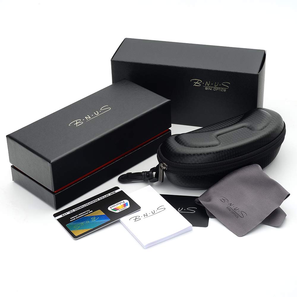 Bnus glass lens sunglasses for men polarized UV400 protection (Black/G-15 polarized lens)