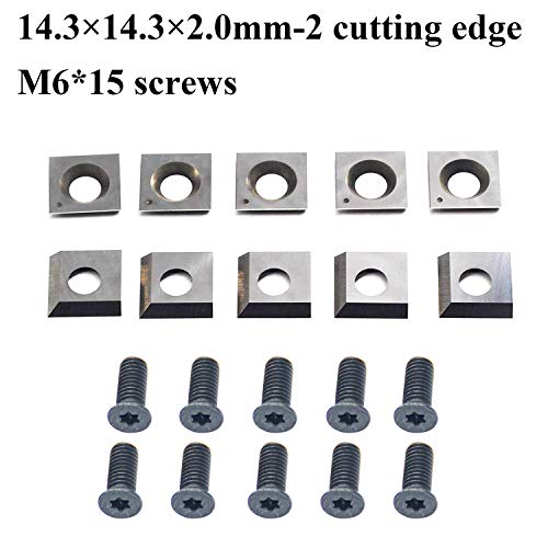 Carbide Inserts Cutters Knives 14.3mm Square Replacement 2 Cutting Edges for Cutech Tool Planer Jointer 40700H-CT 4700HC-CT 40100H-CT 40600H-80100-CT 40200H-CT 40600HC-80100-CT 40200HC-CT Head 10pc