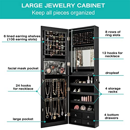 CZDYUF Jewelry Cabinet LED Lights Closet Wall Mounted With Makeup Rack Bedroom Furniture ( Color : D , Size : 14.5"x5"x47" )